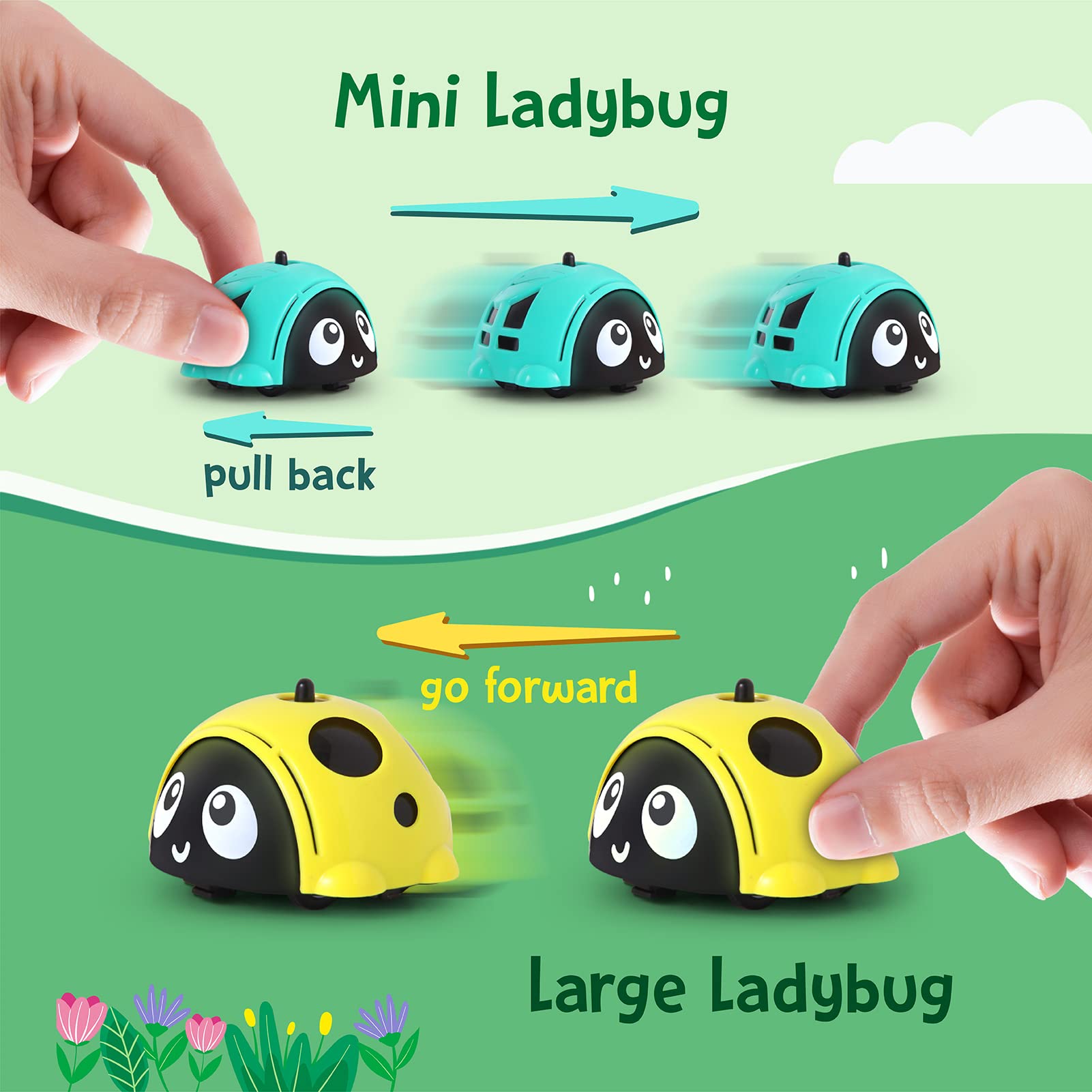 Hamdol Pull Back Cars Friction Powered Cars, Multi-Function 360° Rotating Spinning Top, Push and Go Back and Forth Car Toys Vehicles Play Set, Christmas & Birthday New Year Gifts for Kids(8 Sets)