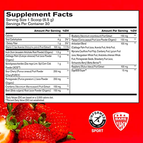 BARE PERFORMANCE NUTRITION, BPN Strong Reds Superfood Powder, Digestive Enzymes, Antioxidants, Improved Natural Energy, 30 Servings, Strawberry