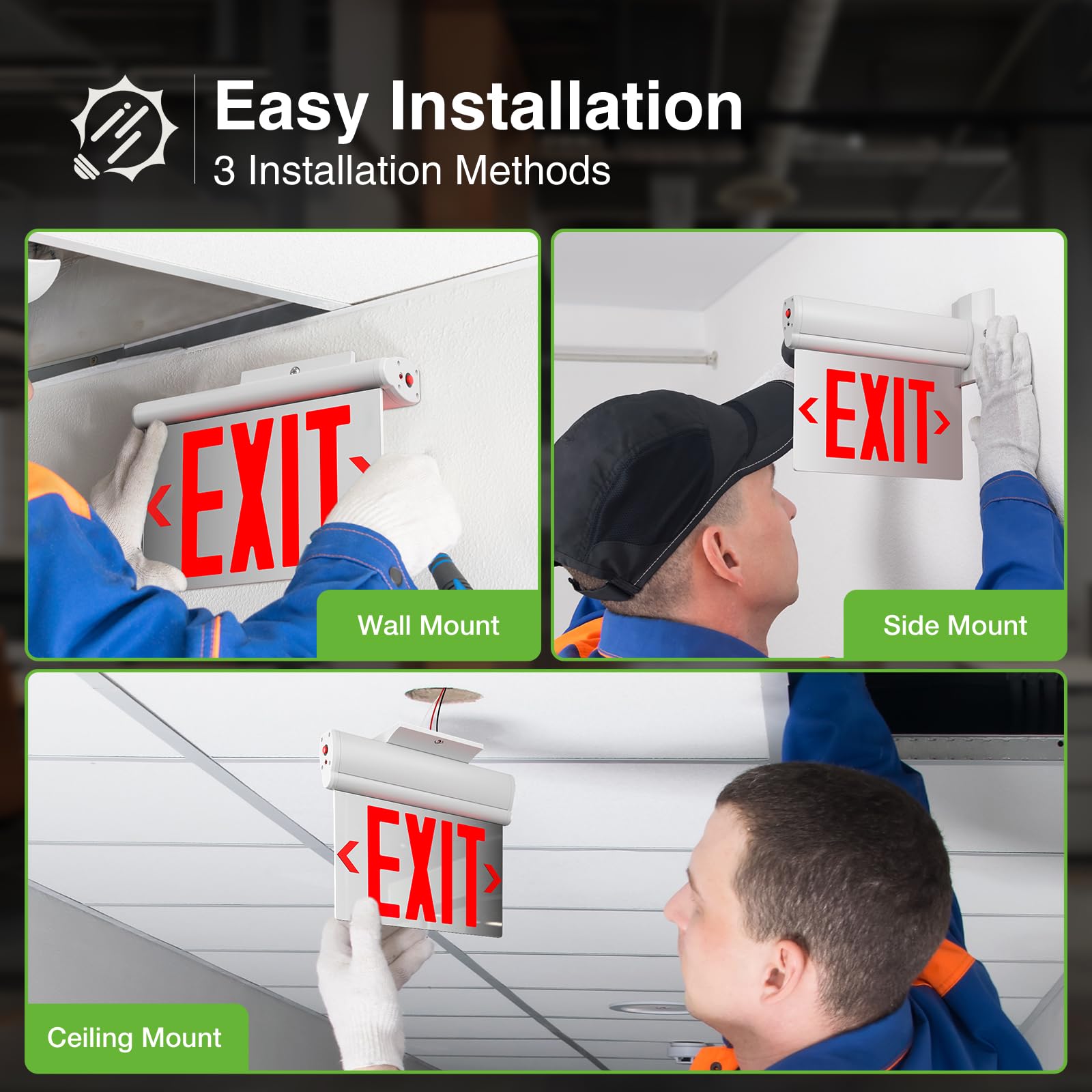 FREELICHT 2 Pack Red LED Double-Sided Exit Sign with Battery Backup,Exit Sign for Business,Easy To Install,UL Certified,AC 120/277V