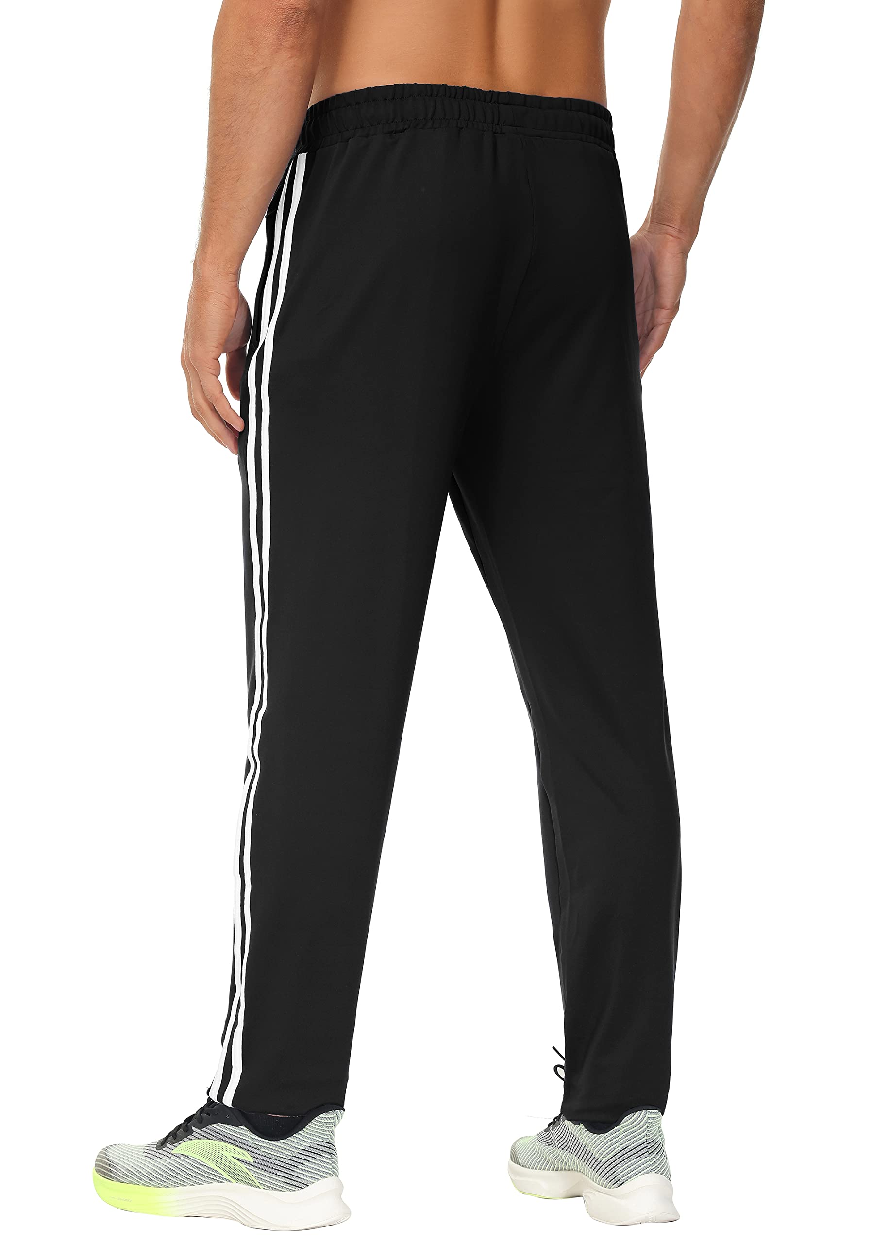 Boisouey Men's Sweatpants with Zipper Pockets Athletic Pants Traning Track Pants Joggers for Men Soccer, Running, Workout (W-White/Black, Medium)
