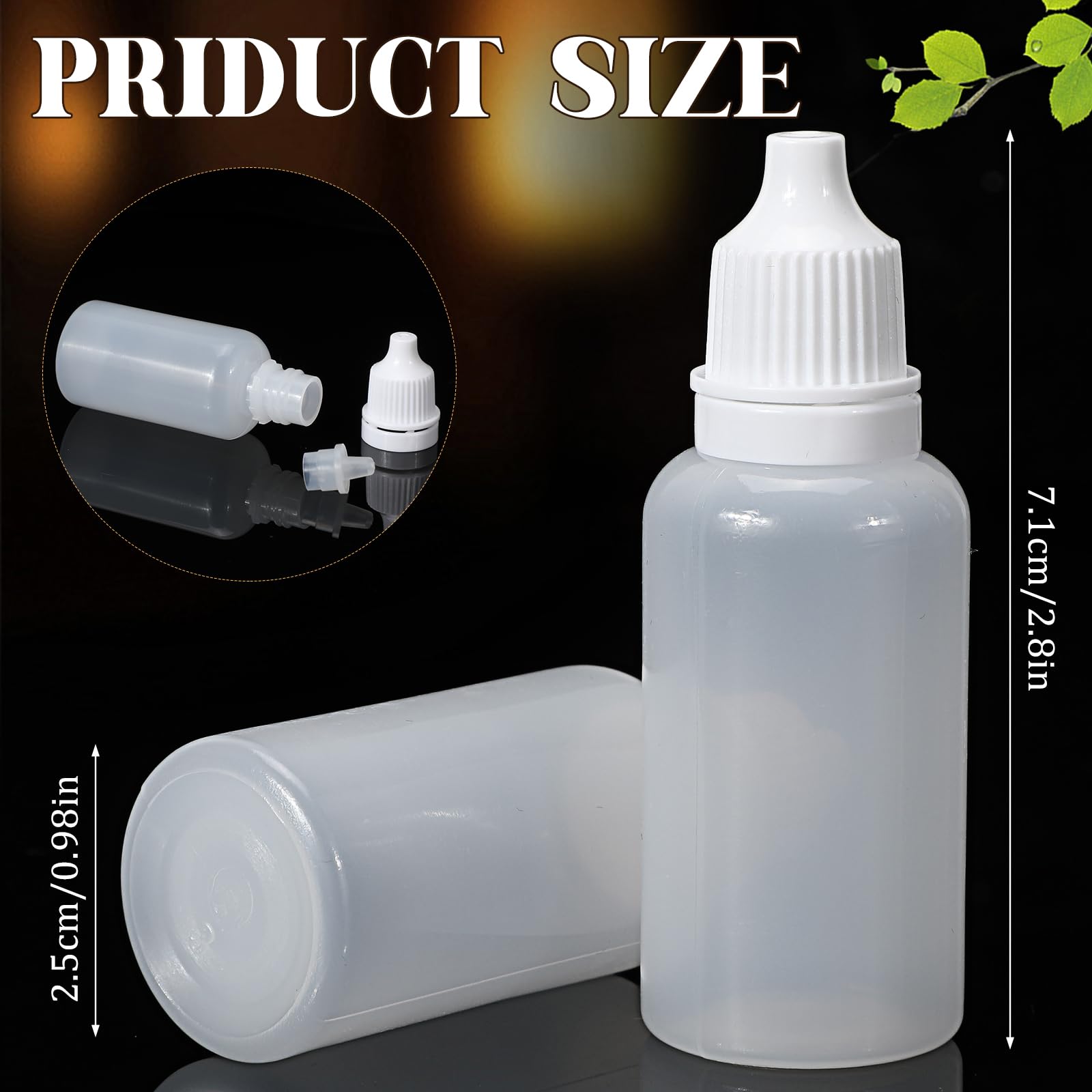 Umigy 200 Pcs Dropper Bottles Empty Eye Dropper Bottle Small Liquid Plastic Container Portable Squeezable Eye Liquid Dropper with Caps and Plug for Oil, Eye Liquid Storage (20 ml)