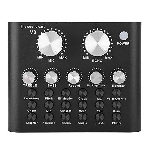 ASHATA Live Sound Card Bluetooth Multifunctional Portable Audio Mixer Sound Card in Metal Voice Change Volume Adjustable with Multiple Electro Acousti