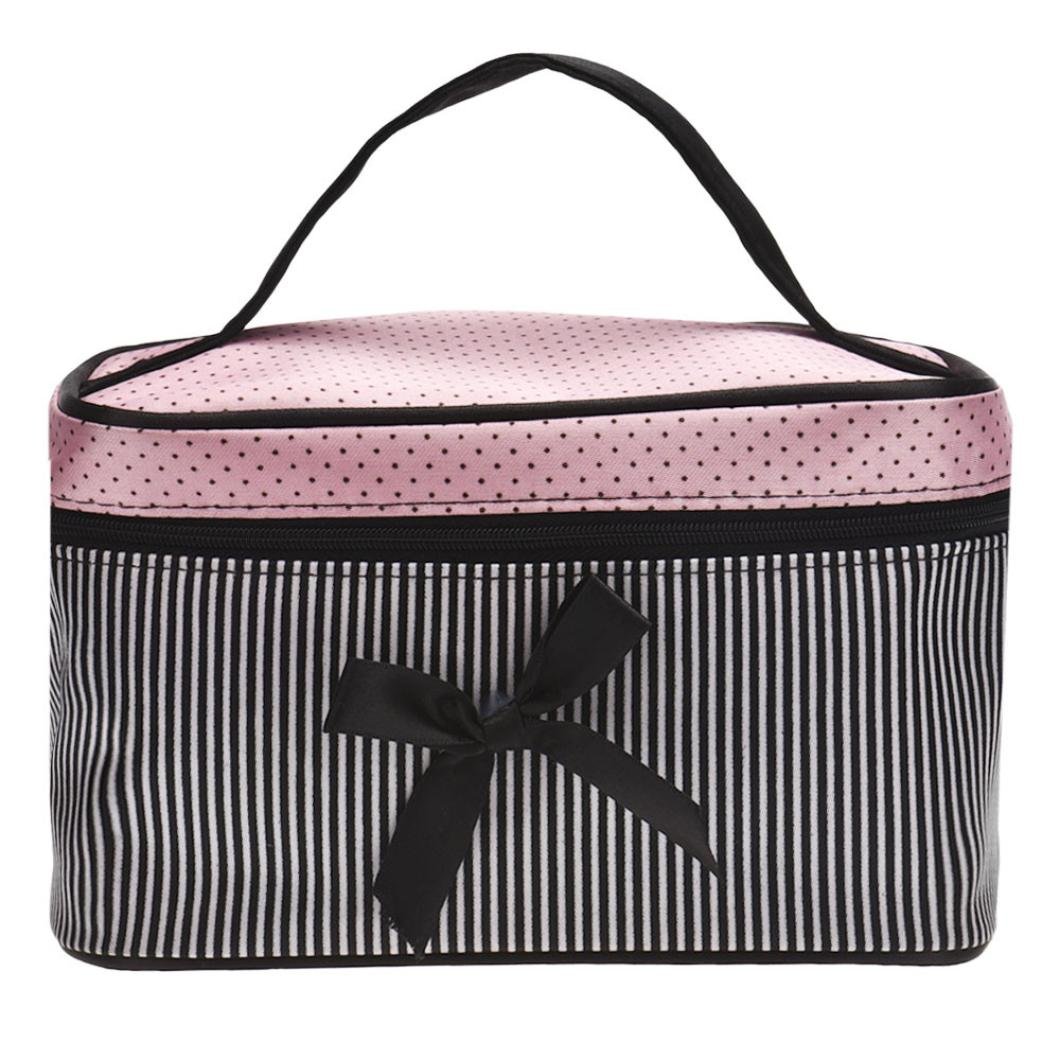 IEason Cosmetic Bag,Clearance Square Bow Stripe Cosmetic Bag Hot (Black)