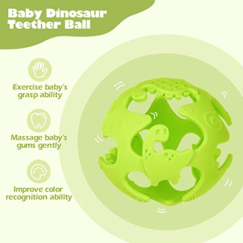 Baby Teething Toys for 3+ Months, Dinosaur Teethers for Babies, Safe Baby Teether Ball, Baby Teething Pacifier, Soft and Durable Teething Balls (Green)
