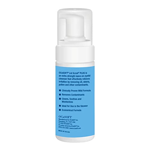 OCuSOFT Lid Scrub PLUS Foam- Moderate to Severe Eyelid Conditions - Instant Foaming Eyelid & Eyelash Cleanser - Extra Strength Daily Eyelid Cleanser to Remove Oil, Dirt, Pollen & Eye Makeup-1.68 fl oz