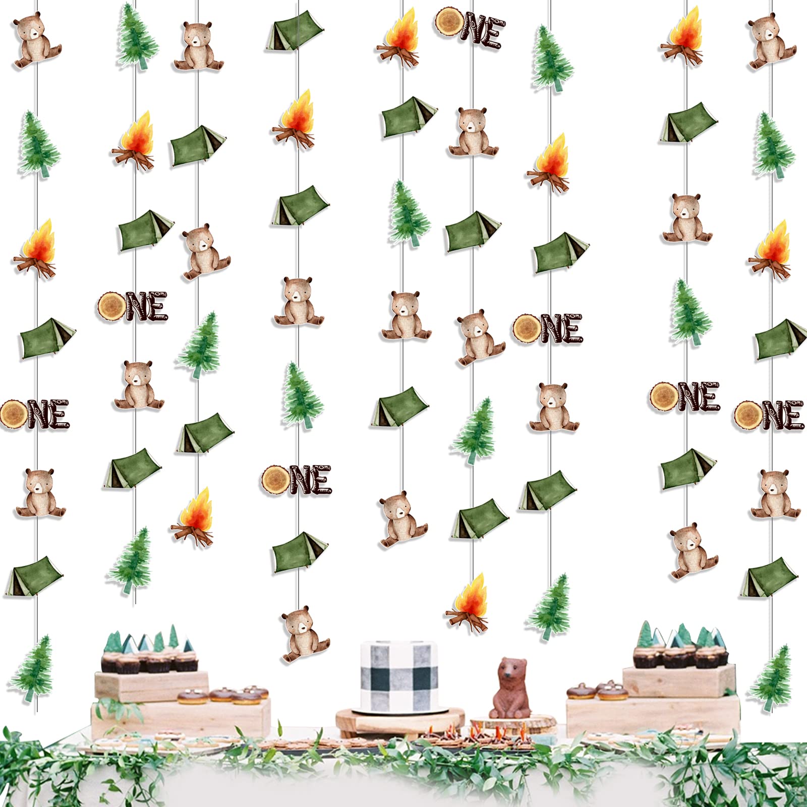 Kreatwow One Happy Camper Birthday Decoration 1st Camping Hanging Garland Camping Themed Party Hanging Swirls for Boys Girls Happy Wild Safari Jungle Party Decor Birthday Baby Shower