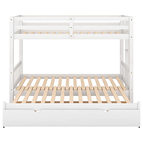 DEYOBED Twin Over Twin/King Extendable Pull-Out Wooden Bunk Bed with Trundle for Kids Teens Adults