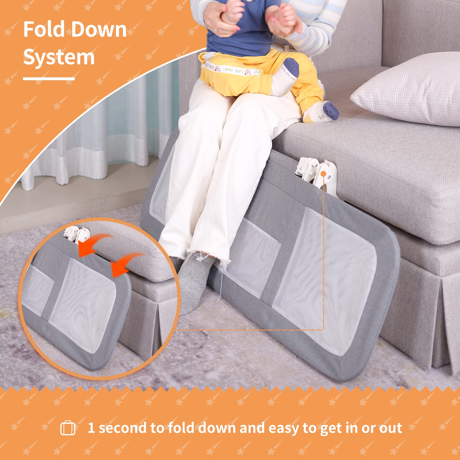 Bed Rail For Toddlers, Extra Long 41.3'' Baby Bed Rail Guard For Kids, 180° Up Side Down Foldable Portable Bed Fence, Infants Bed Guardrail For Travelling Hotel, Home, Full Twin Queen King Mattress