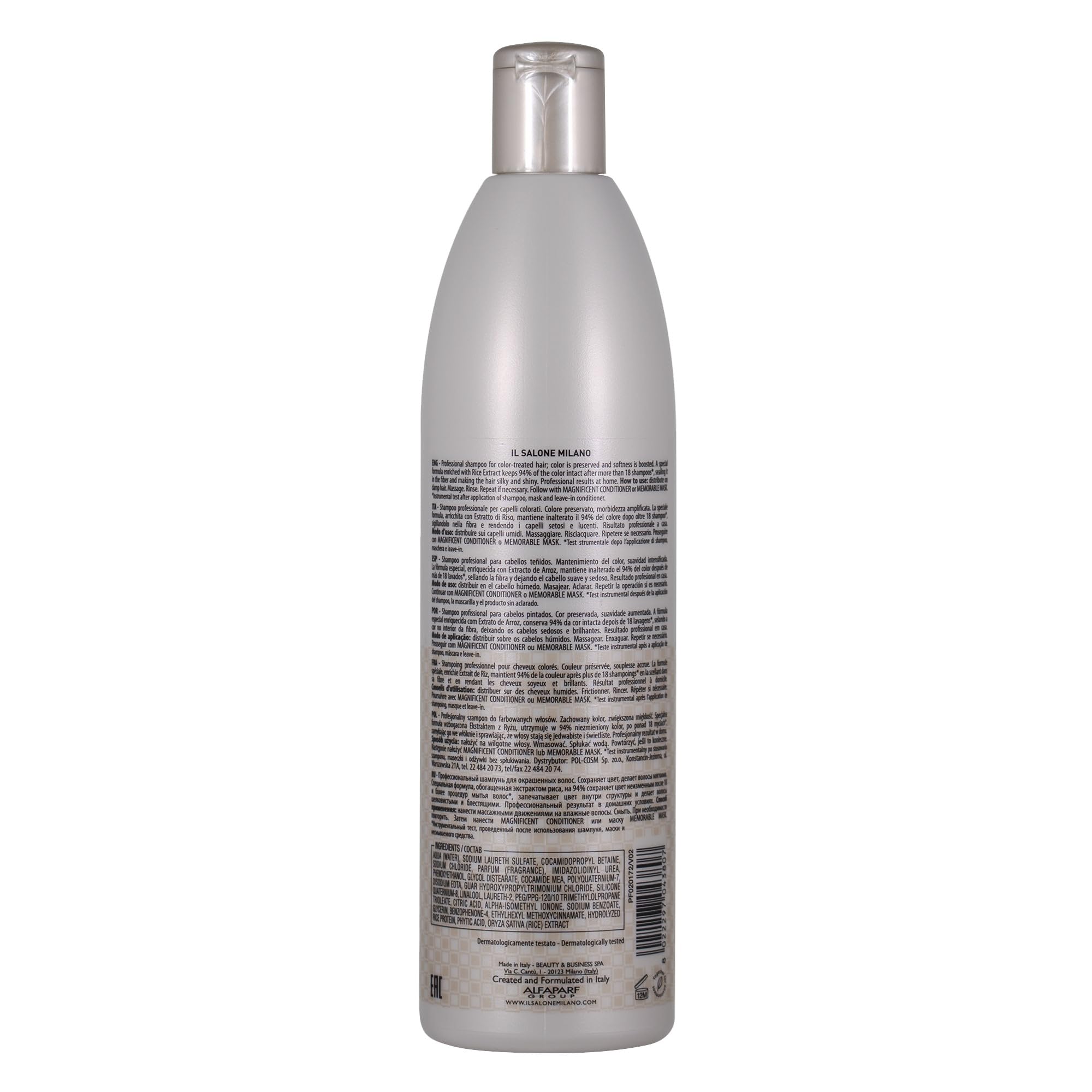 Il Salone Milano Professional Magnificent Shampoo for Color Treated Hair - Protects and Prolongs Color - Premium Quality (16.91 Fl. Oz.)