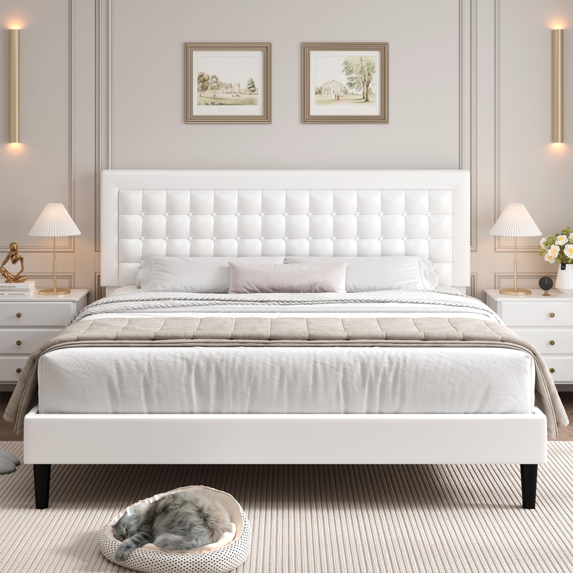 HIFIT King Size Bed Frame with Adjustable Headboard, King Modern Upholstered Platform Bed with Soft Linen Button Tufted Design, Solid Wood Slats, No Box Spring Needed, Easy Assembly, Noise Free, Grey