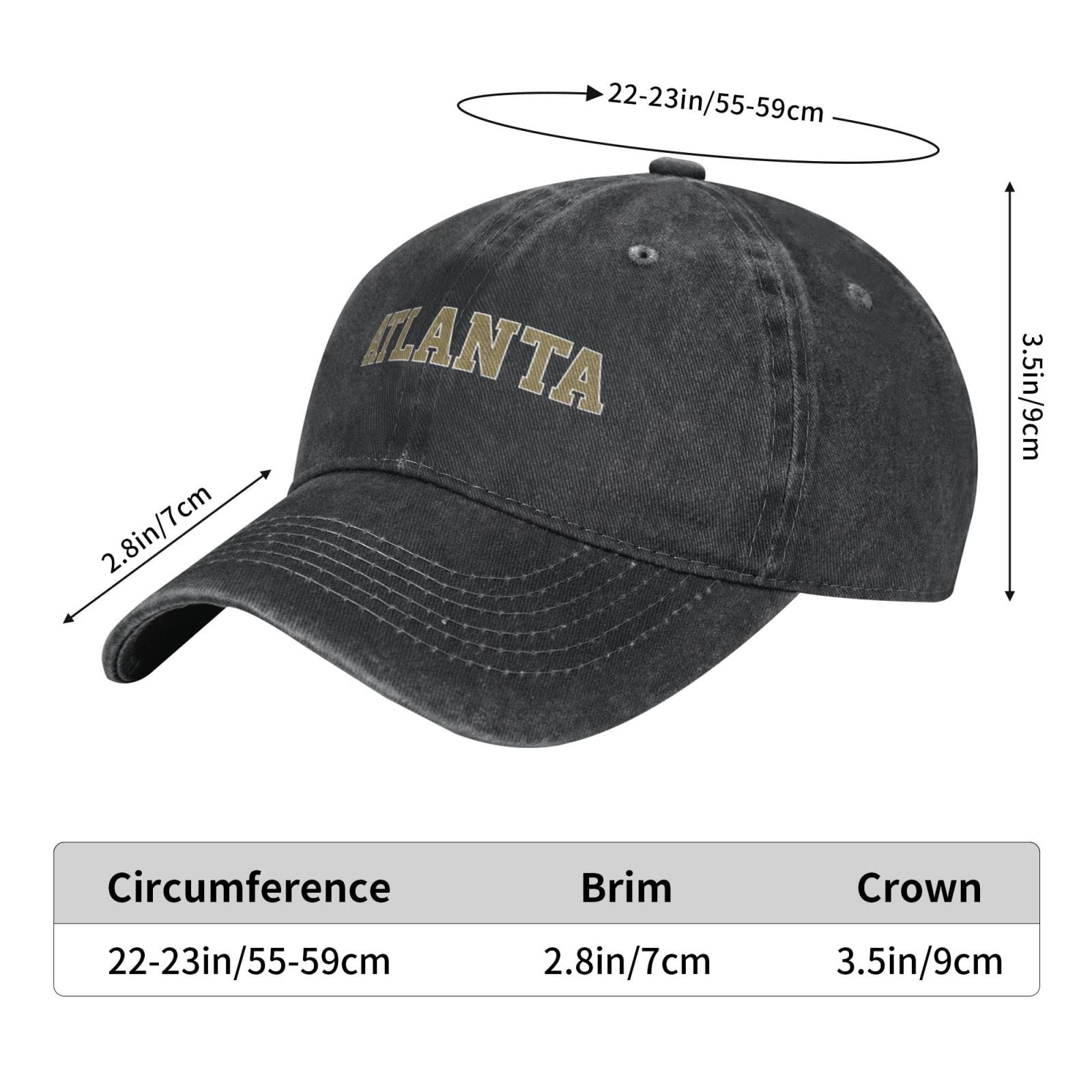 Atlanta Cap Adult Adjustable Classic Casquette Denim Hat for Outdoor Black