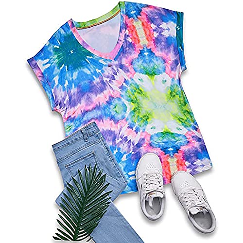 Bravetoshop Women Summer T Shirts Loose Fit Short Sleeve Blouse V Neck Sunflower Printed Tee Tops (C-Green,XXL)