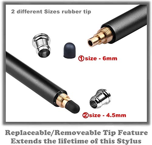 Bargains Depot (2 Pcs) [New Upgraded][0.18-inch Small Tip Series] 2-in-1 Stylus/Styli 5.5-inch L with 10 Replacement Rubber Tips -Black/Black