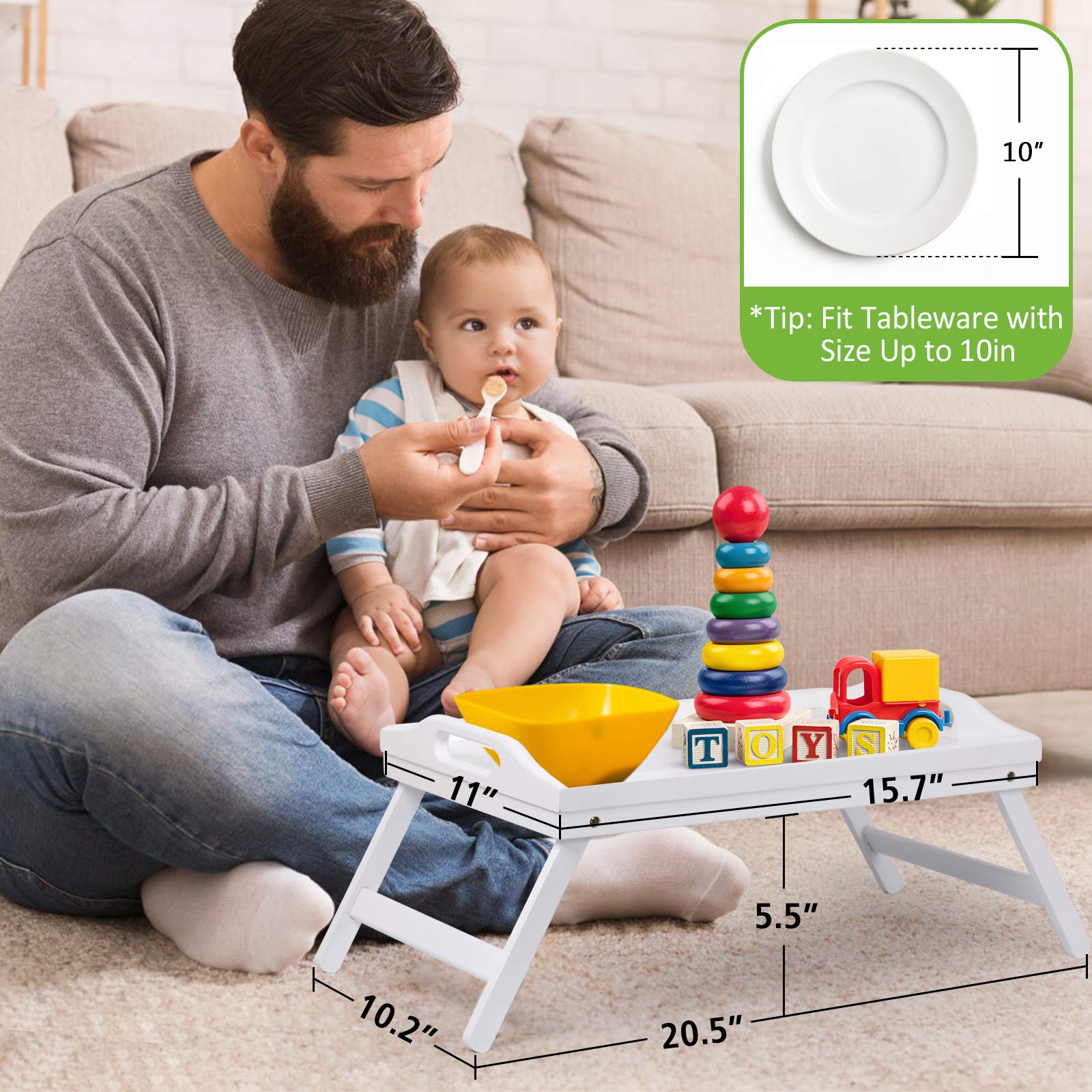 Bed Tray Folding Legs with Handles Breakfast Food Tray Table for Sofa Eating