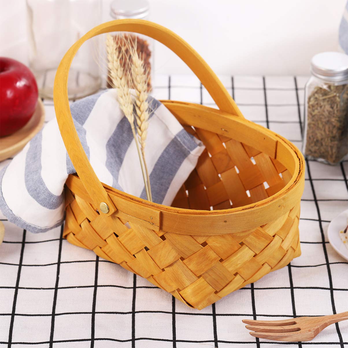 Rattan Storage Container Wooden Woven Basket with Handle Storage Basket Portable Storage Container