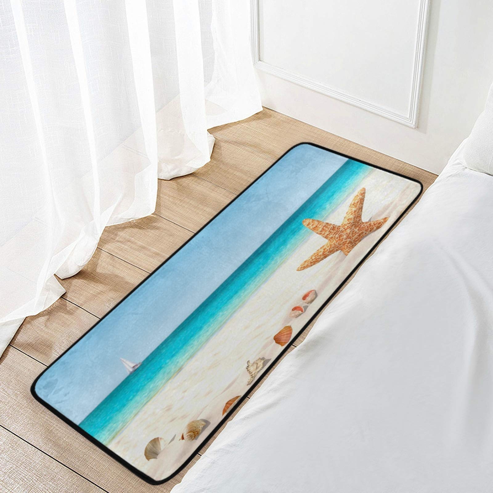 Beach Starfish Kitchen Rug, Door Mat Bath Rug Home Decor Floor Mat Non-Slip Carpet for Kitchen Living Bedroom 39 x 20 Inch