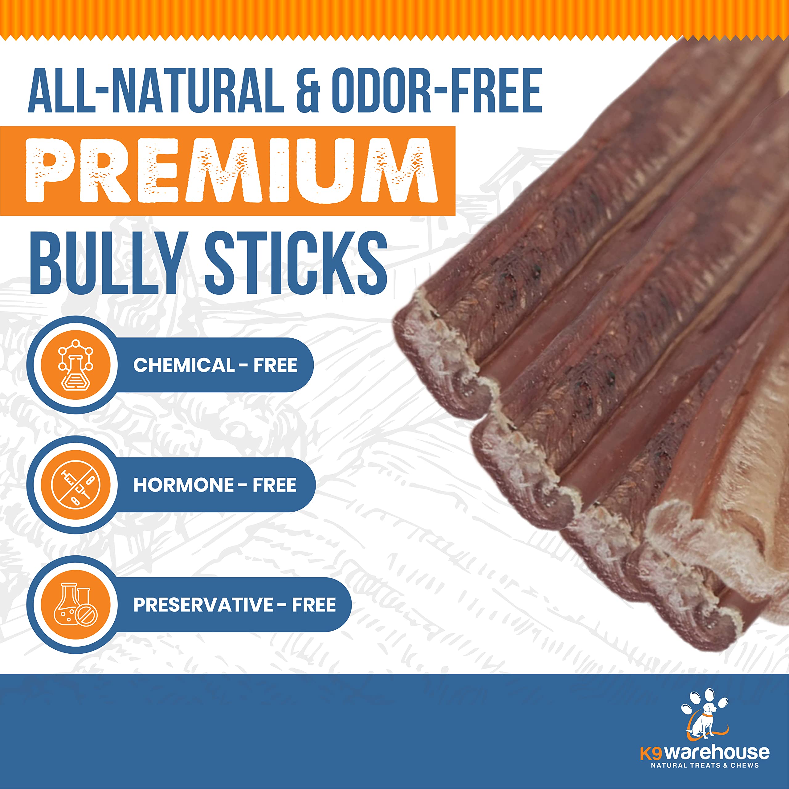K9warehouse® - Bully Sticks for Small Dogs & Puppies - (6 inch, 6 Count) Thin Pizzle Sticks for Teething Relief - Puppy & Dog Chew Treats for Medium Dogs - 100% Natural & Safe Bully Stick