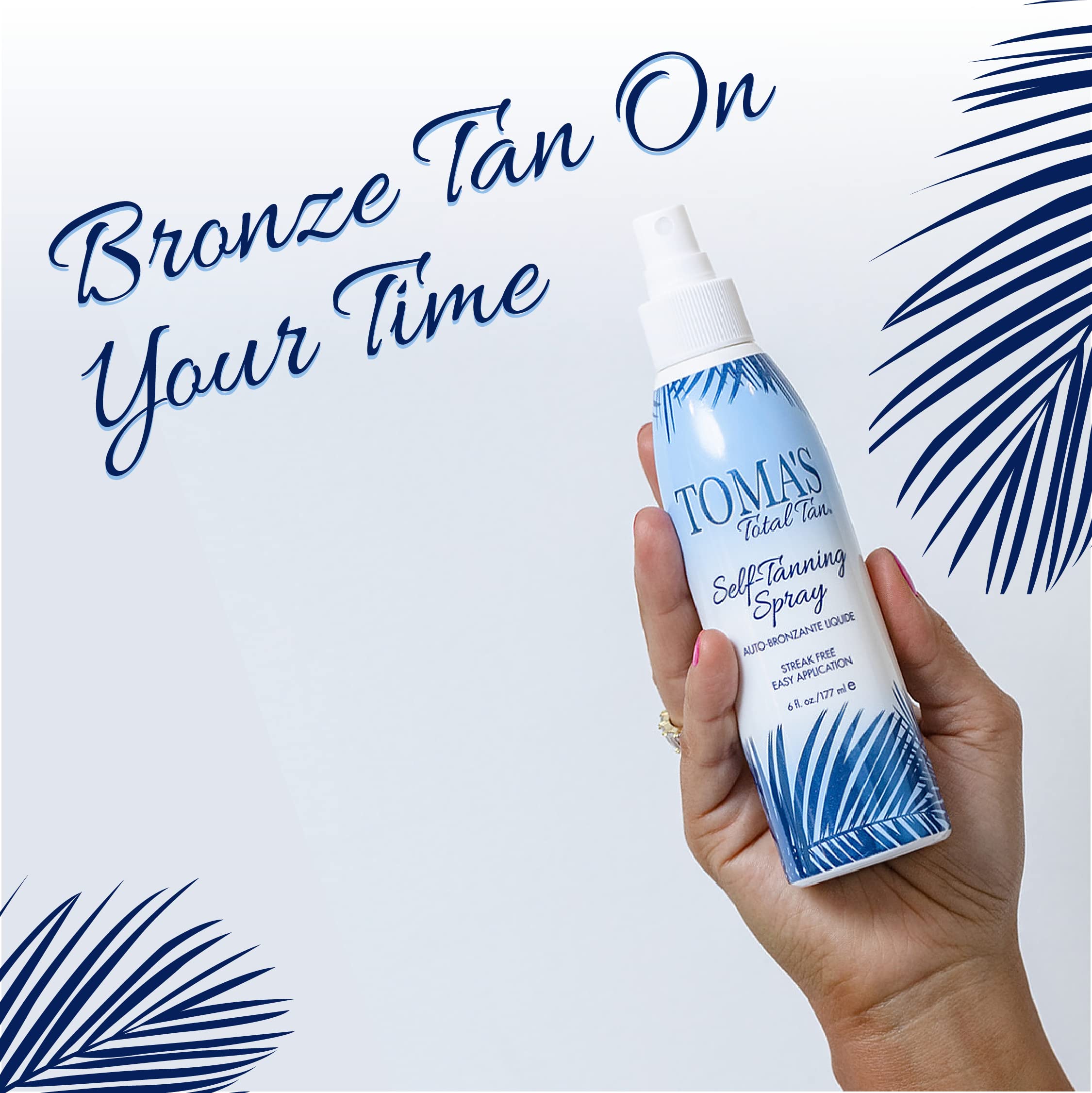 Toma's Total Tan Liquid Spray Instant Sunless Tanner - Whole Body Natural Looking Golden Bronze - Non-Sticky Streak-Free Application Color Guide - Paraben-Free, Tropical Scent - 6 oz
