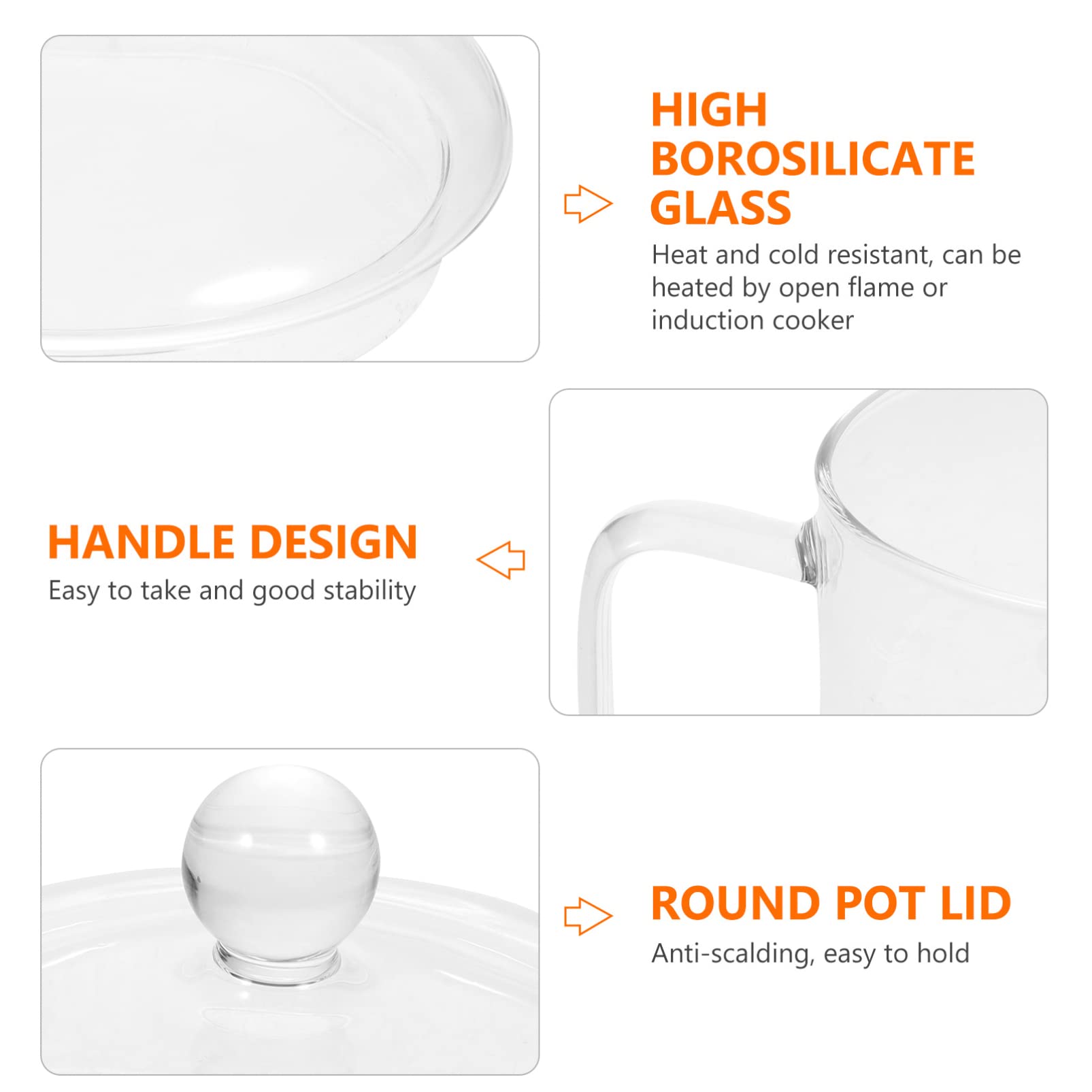 DOITOOL Glass Saucepan with Cover, Clear for Cooking on Stove, Glass Cooking Saucepan with Side Handle for Pasta Noodle, Soup, Milk, Tea (15x13x16cm)