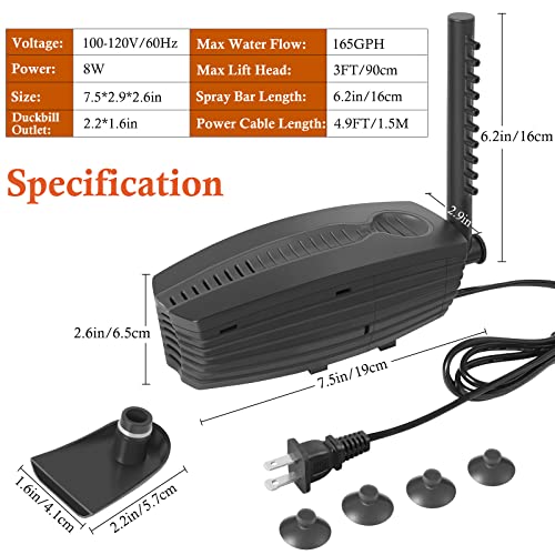 FEDOUR 165GPH Aquarium Filter, 8W Adjustable Fish Tank Filter Pump, Submersible Internal Filter for 10-50 Gallon Tank, with Biochemical Cotton, Activated Carbon Cotton, Ceramic Balls