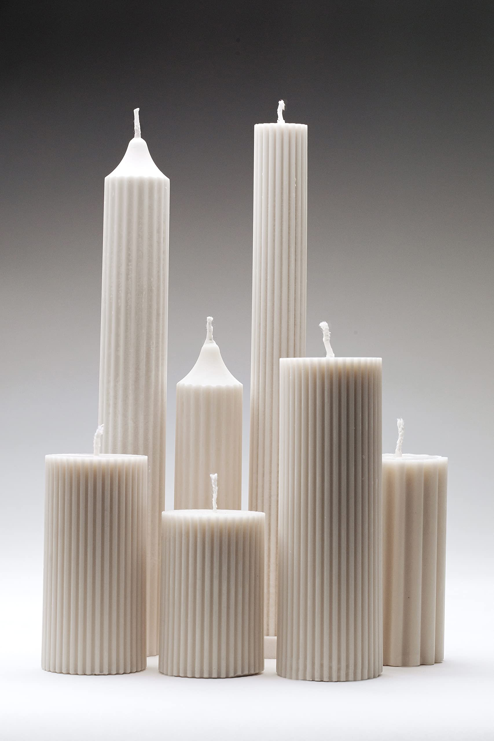 LAWA Roman Tall Ribbed Pillar Candle - Scented Soy Wax Stripped Dinner Candle | Classic Aesthetic Decoration Candle Set | Housewarming Gift | Wedding Event Decor - White (Medium)