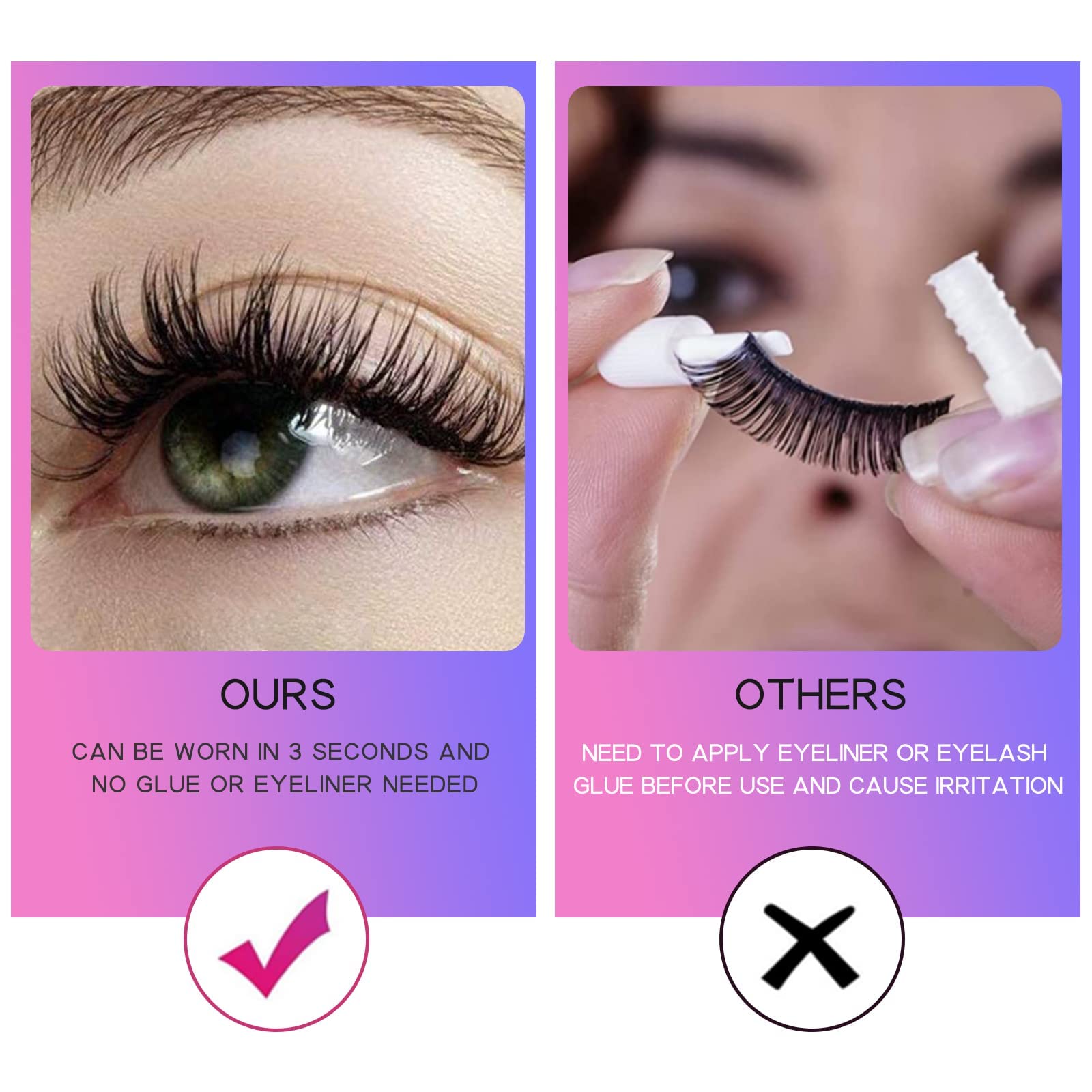 ASHEPANX Self Adhesive Eyelashes, Reusable Adhesive Eyelashes, Self Adhesive Eyelashes Reusable Self Sticking, Reusable Adhesive Eyelashes Natural Look, No Glue Eyelashes (2-Pairs)