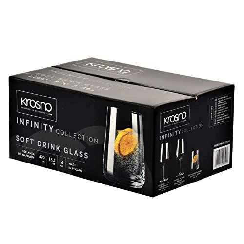 Krosno Water Glasses | Set of 6 | 16.6 fl oz | Water Drinks Juices | Infinity Collection | Elegant design | Lead-free Glass | Home Restaurants Parties | Dishwasher safe | Gift Idea | Made in EU