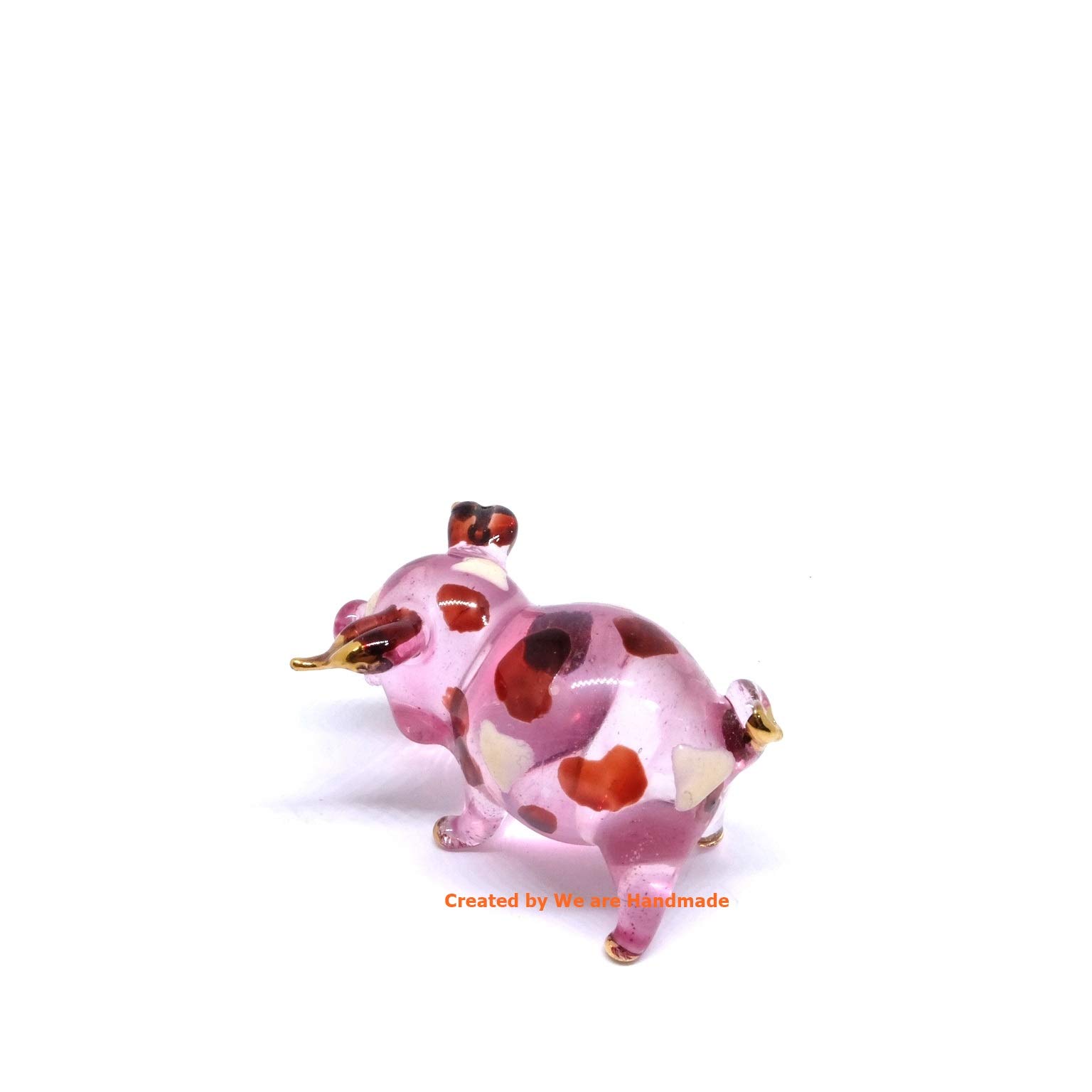 Handmade Mini 2" Blown Glass Pig Figurine, Pink with 22K Gold Accents, Gift Ideas, Fantasy Cool Stuff Decor No.2