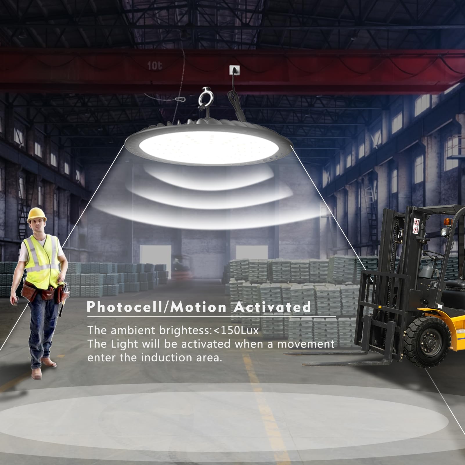 Lightdot Smart 150W LED High Bay Light Motion Activated High Bay LED Lights, AC100-277V High Bay LED Shop Lights for Warehouse Barn(Installation Height at Least 20FT)- 6Pack (Remote Buy Separate