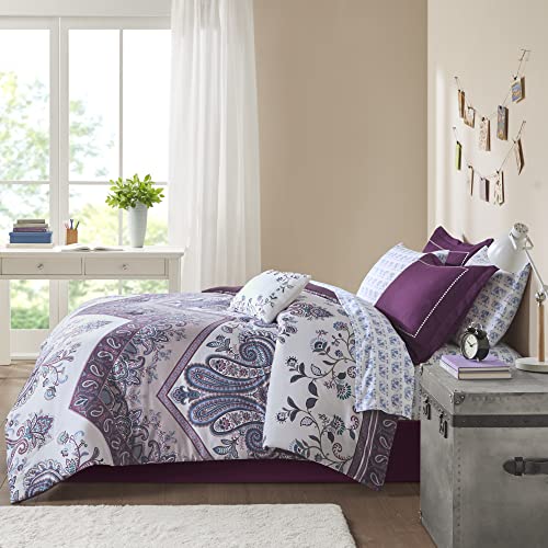 Intelligent Design Complete Bed In A Bag Casual Boho Comforter with Sheet Set Decorative Pillow, All Season Bedding Set, Queen, Tulay Purple 9 Piece