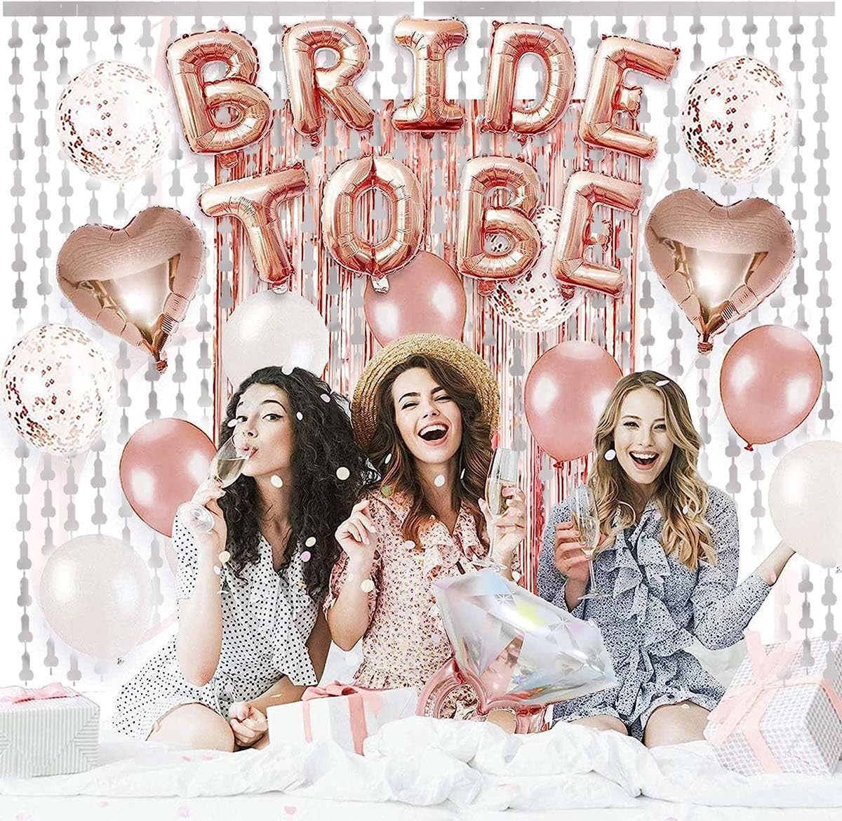 Bachelorette Party Decorations 2 Packs Silver Fringe Curtains Bridal Shower Decorations Wedding Decor Party Silver Backgrounds (2 Pack 3.2 x 6.6 ft)