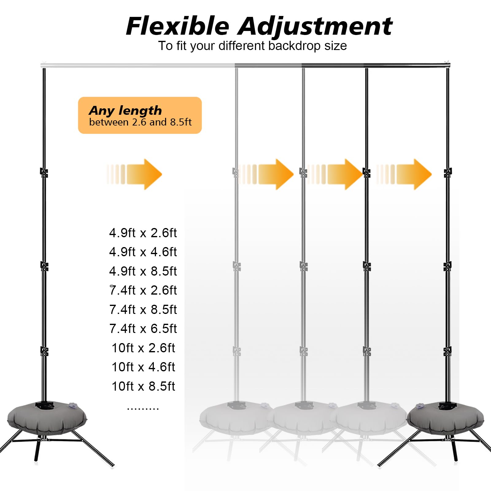Backdrop Stand, Photo Video Studio 8.5 x10ft Adjustable Support Portable Backdrop Stand Heavy Duty for Photoshoot, Parties, Projector Screen with 2 Water Bag, 6 Backdrop Clips,6 Curtain Ring Clip