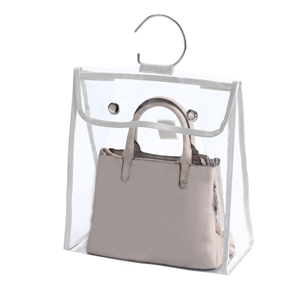 Hanging Handbag Organizer, PVC Purse Storage Bag Dustproof, Space-Saving Handbag Protector with Joinable Design, 4 PCS (Transparent white border, 4PCS (S+M+L+XL))