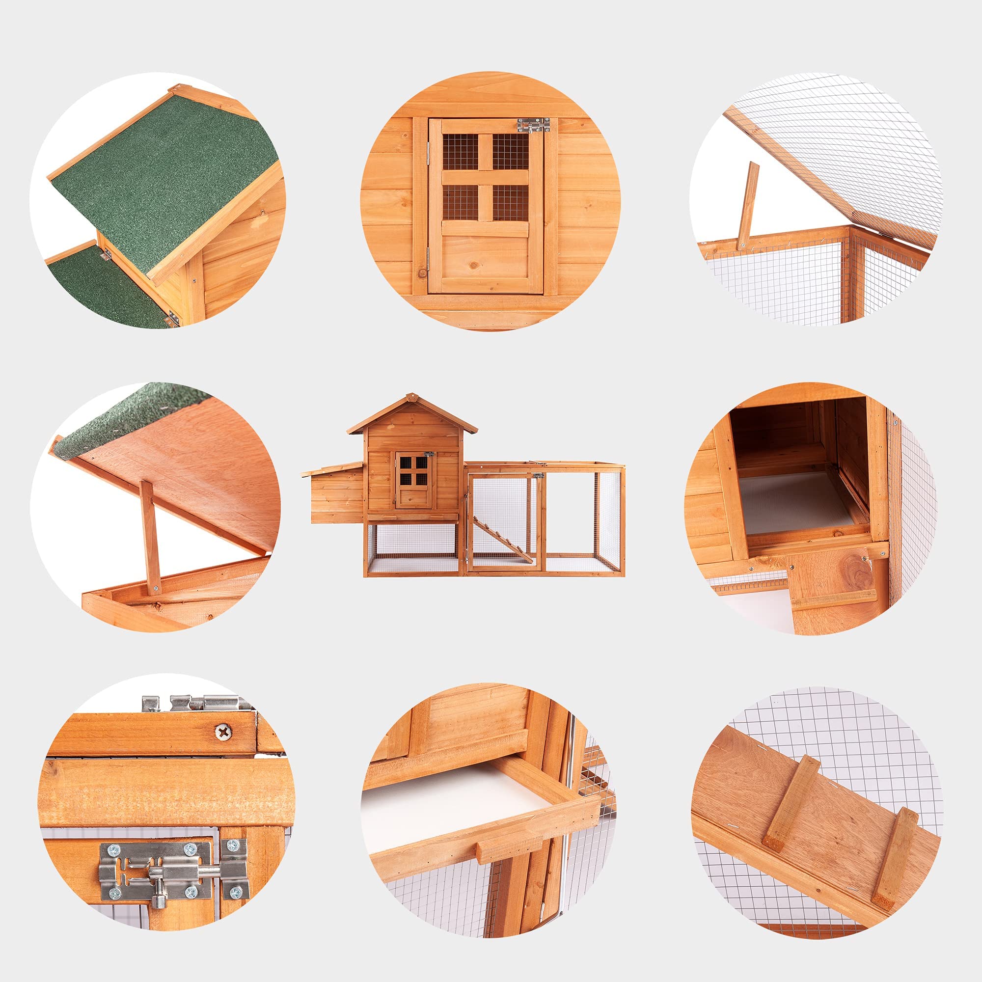 Chicken Coop Outdoor Wooden Rabbit Hutch Poultry House with Chicken Run Cage, Egg Box & Waterproof Roof (80")
