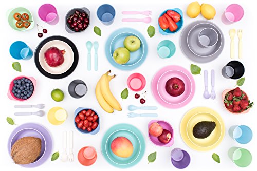 bobo&boo Bamboo Kids Divided Bento Plate, Sectioned Toddler Plate, Childrenās Compartment Plates, 5 Portioned Sections, Mix and Match, Dolphin Blue