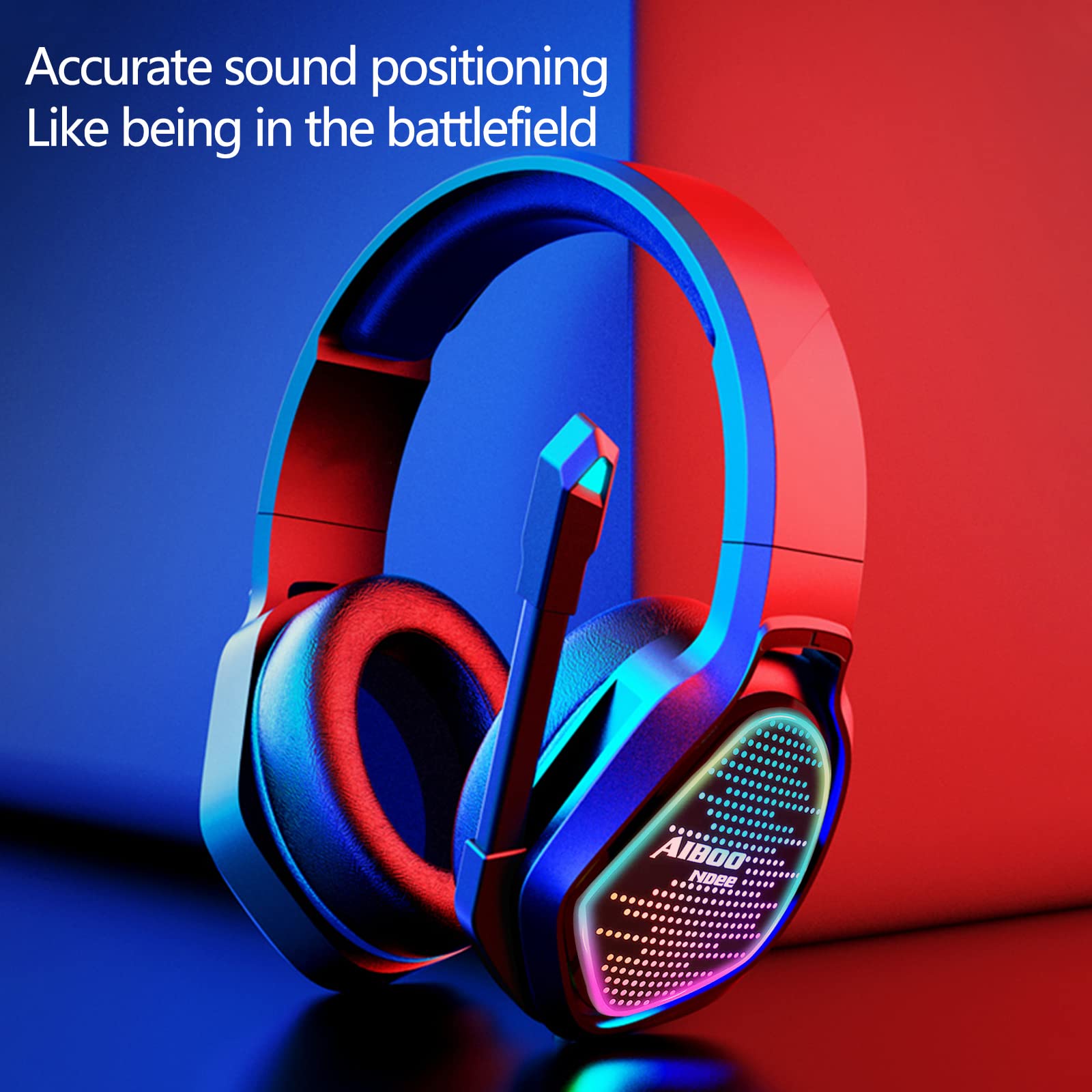 BFMODFAF V100 Surround Sound Professional Gaming Headset with Noise Cancelling Over Ear Headphones with Mic, LED Light, Bass Surround, Soft Memory Earmuffs - for PC, PS4, PS5, Xbox One, Switch (Blue)
