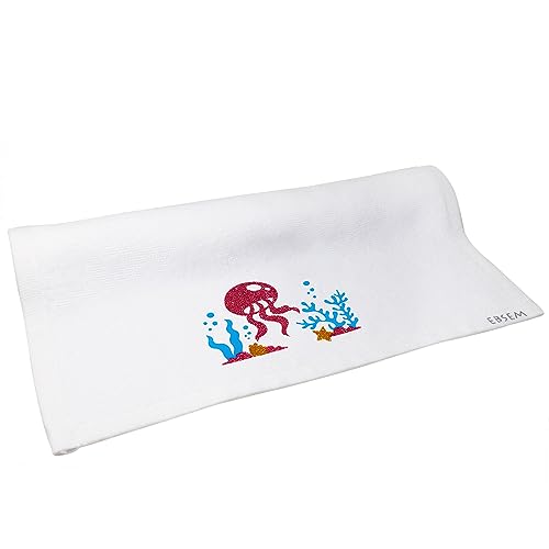 Ebsem Marine & Sea Life Hand Dish Towel 2 Pieces Set Premium Quality Turkish Towels Super Soft, Plush and Highly Absorbent Hammam Gym Nautical Yacht Boat Design (White, Jellyfish)