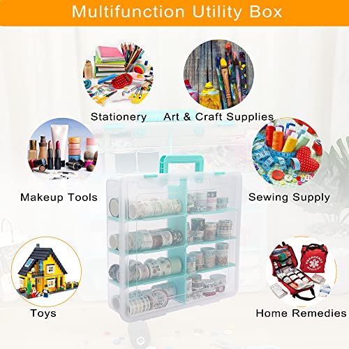 BTSKY Clear Plastic Dividing Storage Box with 8 Compartments Adjustable Storage Bin with Lid Portable Craft Storage Container Multipurpose Sewing Box Art Supply Organizer, 15.1x13.9x3.5 Inches