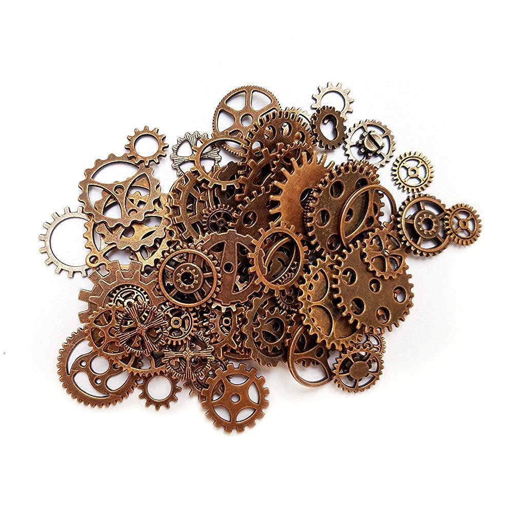 Aoyoho 100 Gram Assorted Antiqued Copper Metal Skeleton Steampunk Gears Charms Pendant Clock Watch Wheel Gear for Crafting,Jewelry Making Accessory (Copper)