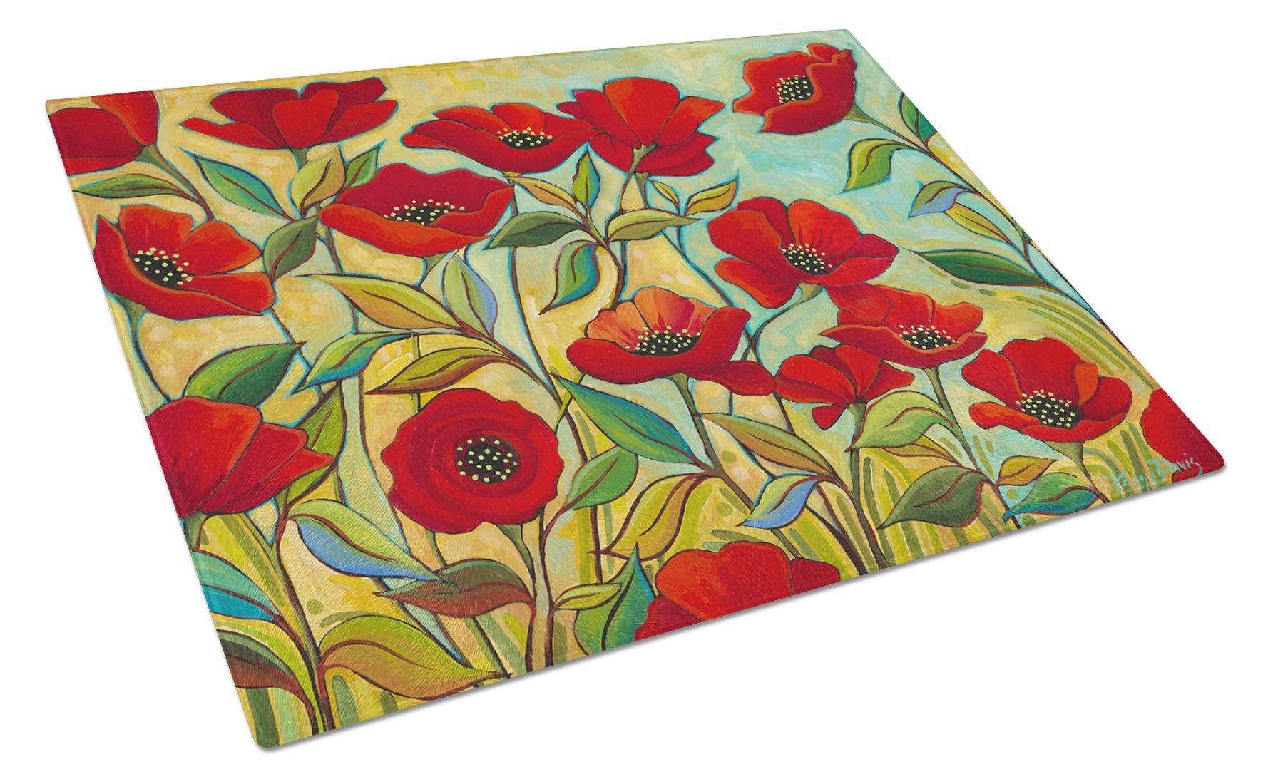 Caroline's Treasures PPD3020LCB Poppy Garden Flowers Glass Cutting Board Large Decorative Tempered Glass Kitchen Cutting and Serving Board Large Size Chopping Board