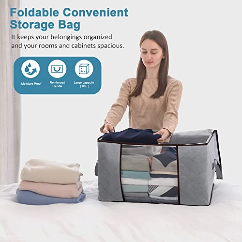 ccbye 6pcs Premium 90L Large Storage Bags, Clothes Storage Bins, Foldable Closet Organizer Storage Containers With Durable Handles, Thick Fabric For Clothing, Blanket, Comforters, Bed Sheets
