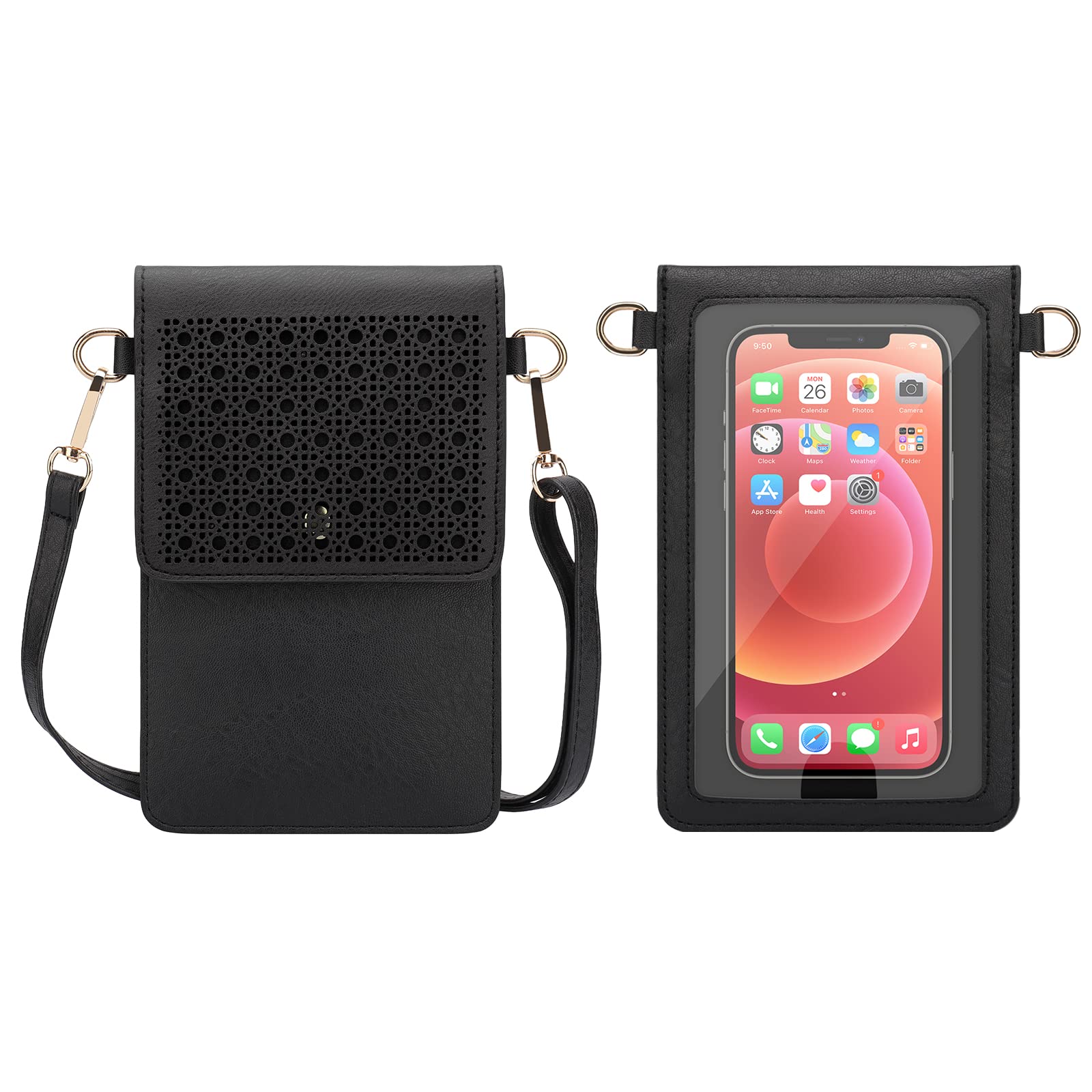 MILEGI Cell Phone Purse, Small Purses for Women Crossbody Touch Screen Purse Valentine's Day Bag for Her(Black)