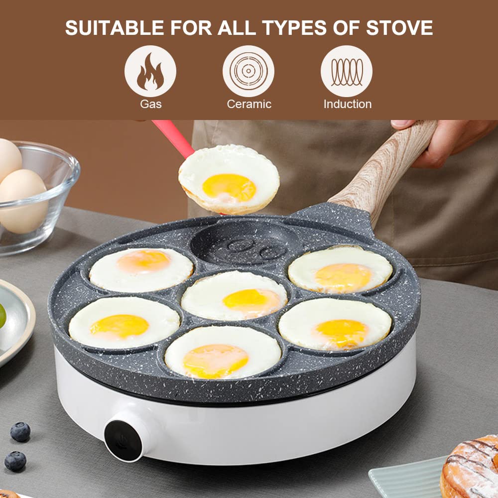 Bobikuke Pancake Pans For Kids,Pancake Shapes Pan,Mini Pancakes Maker Nonstick Pancake Griddle 7 Hole Smiley Face Pancake Mold For Breakfast,10 Inch