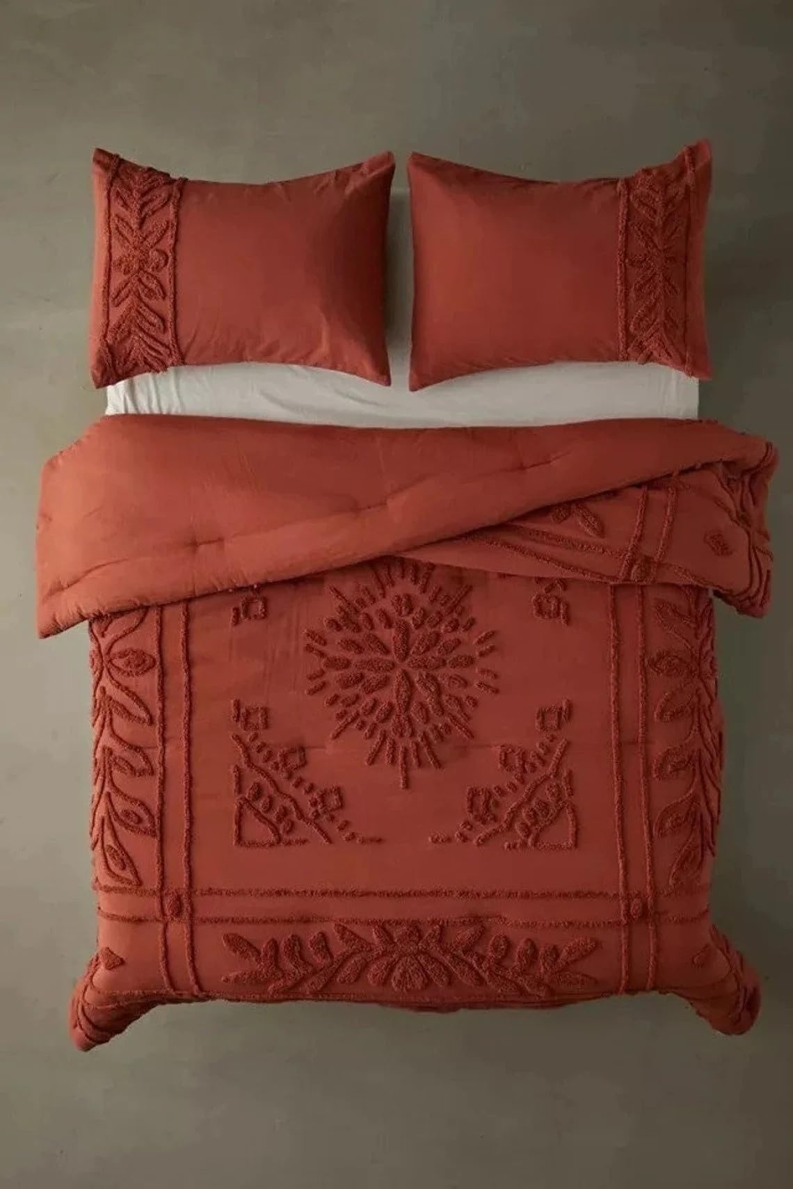 Cotton Tufted Duvet Cover 1 Duvet Cover and 2 Pillow Cover Boho Bidding Queen Size (Queen- 90X90)