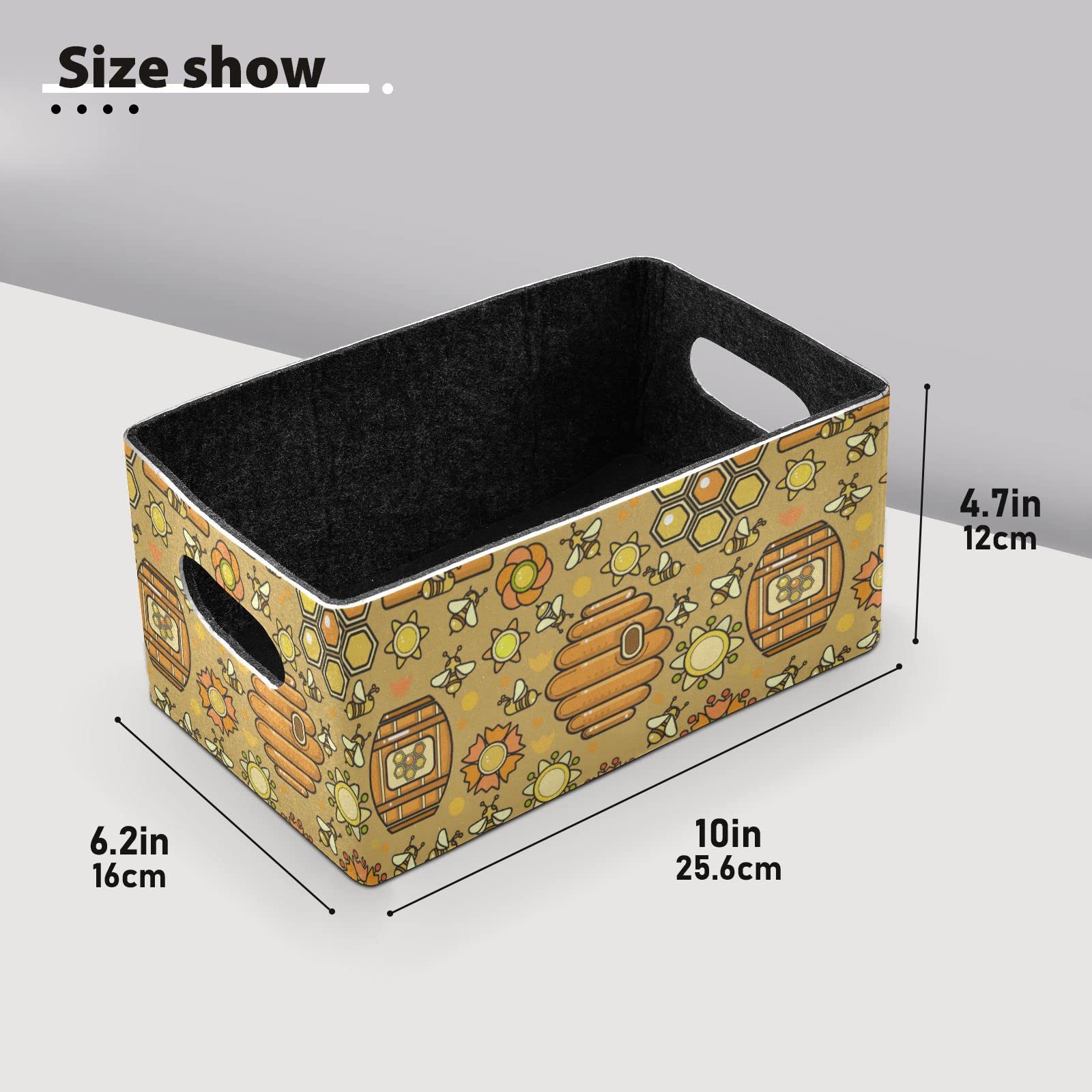 Beekeeping Bee Honey Storage Basket Bins Set (2pcs) Felt Collapsible Storage Bins with Fabric Rectangle Baskets for Organizing for Office Bedroom Closet Babies Nursery Toys DVD Laundry