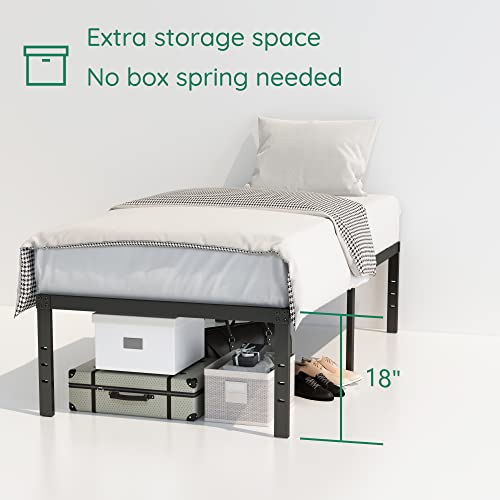 DiaOutro 18 Inch Twin XL Bed Frame Heavy Duty No Box Spring Needed Metal Platform with Maximum Storage, Easy to Assembly, Noise Free, Black