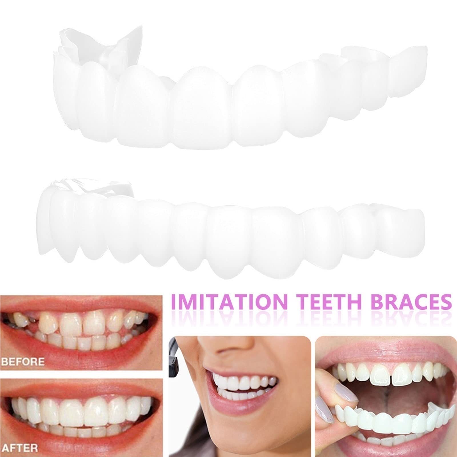 BEGUT 2 PCS Fake Teeth - for Women and Men, Dental Veneers for Temporary Tooth Repair Upper and Lower Jaw, Nature and Comfortable, Protect Your Teeth