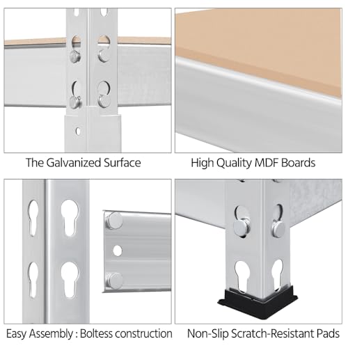CFSAFK 5-Shelf Boltless & Adjustable Steel Storage Shelf Unit, Silver, Holds up to 330 lb Per Shelf, 4 Pack