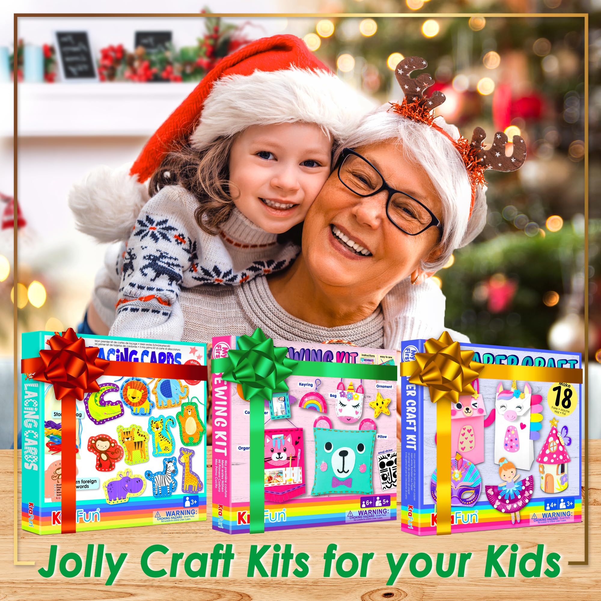 KRAFUN My First Unicorn Kids Sewing kit, Beginner Arts & Crafts, Make 5 Cute Projects with Plush Stuffed Animal, Pillow, Mobile, Keyring and Bag, Instructions & Felt for Learn Sewing, Embroidery