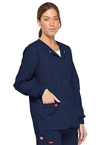 Dickies EDS Signature Scrubs for Women, Snap Front Scrub Jacket in Soft Brushed Poplin 86306, L, Navy